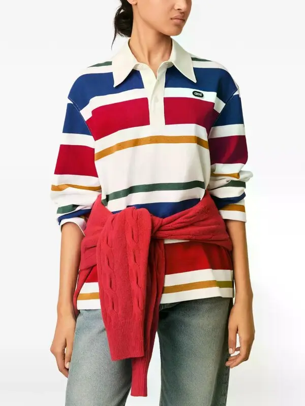 AMI Paris Striped Cotton Polo With Patch