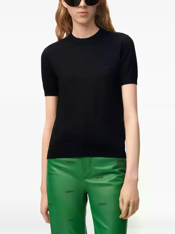 Loewe Asymmetric Neck Sweater With Anagram Embroidery - Black