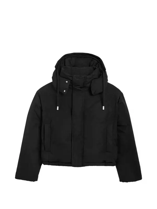 AMI Paris Hooded Nylon And Cotton Down Jacket With De Coeur - Black