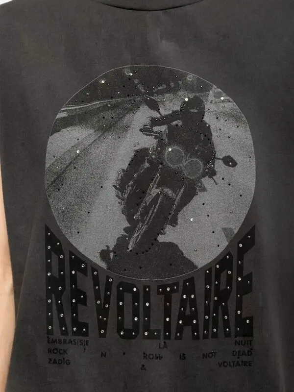 Zadig&Voltaire Cloe Motorcycle Print Rhinestone Embellished Tank Top