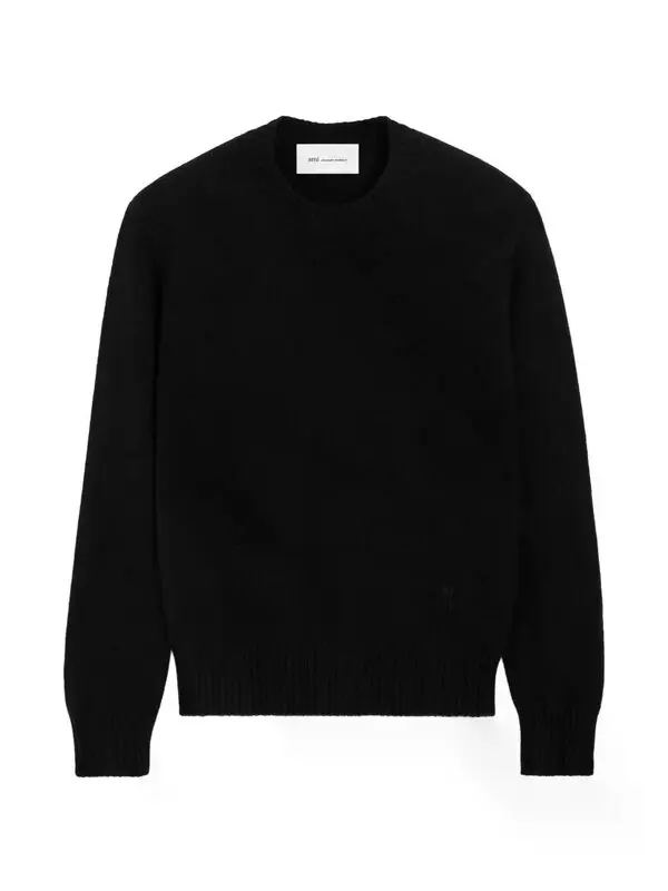 AMI Paris Crewneck Cashmere Sweater With De Coeur - Black