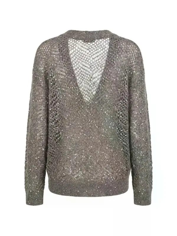 Brunello Cucinelli Dazzling Sequin-embellished Openwork Knit Cardigan
