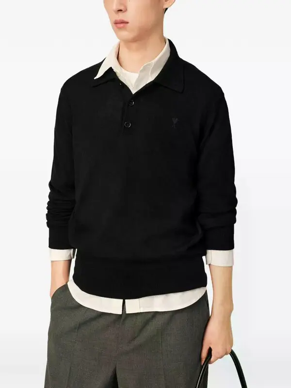 AMI Paris Wool Polo With De Coeur