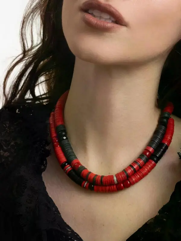 HIJAS DE PUKA Jaipur Beaded Necklace With Cubic Zirconia - Red