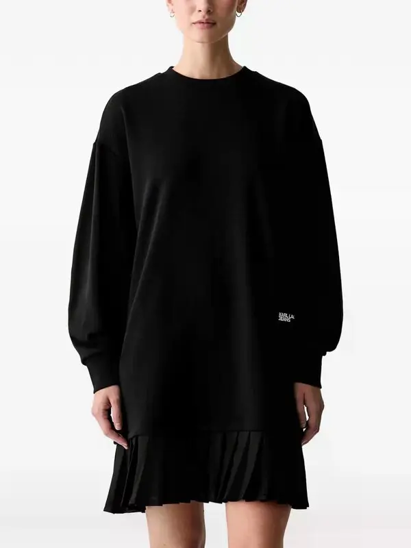 Karl Lagerfeld Pleated Logo-print Mini Dress - Black