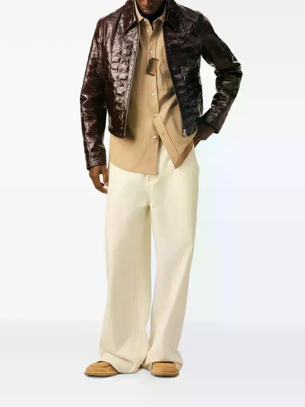 AMI Paris Crocodile-embossed Cowhide Leather Zipped Jacket