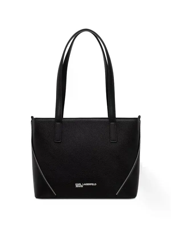 Karl Lagerfeld Tote Bag With Logo Plaque And Zip Detail - Black