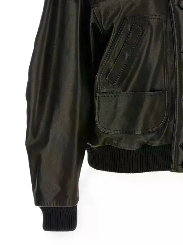 Attico Contrast Shearling Collar Leather Jacket