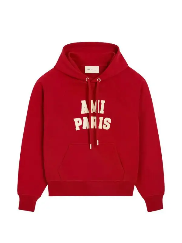 AMI Paris Cotton Hoodie With Embroidery - Red
