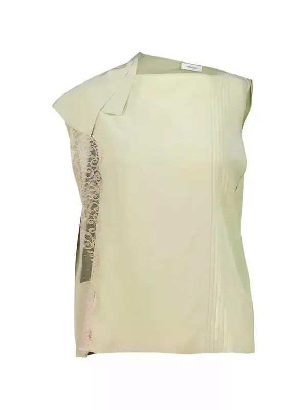 FERRAGAMO Lace-panelled Pintuck Top - Green