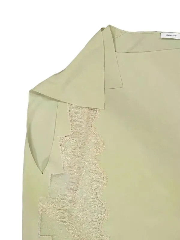 FERRAGAMO Sleeveless Lace-panelled Pintuck Silk Top