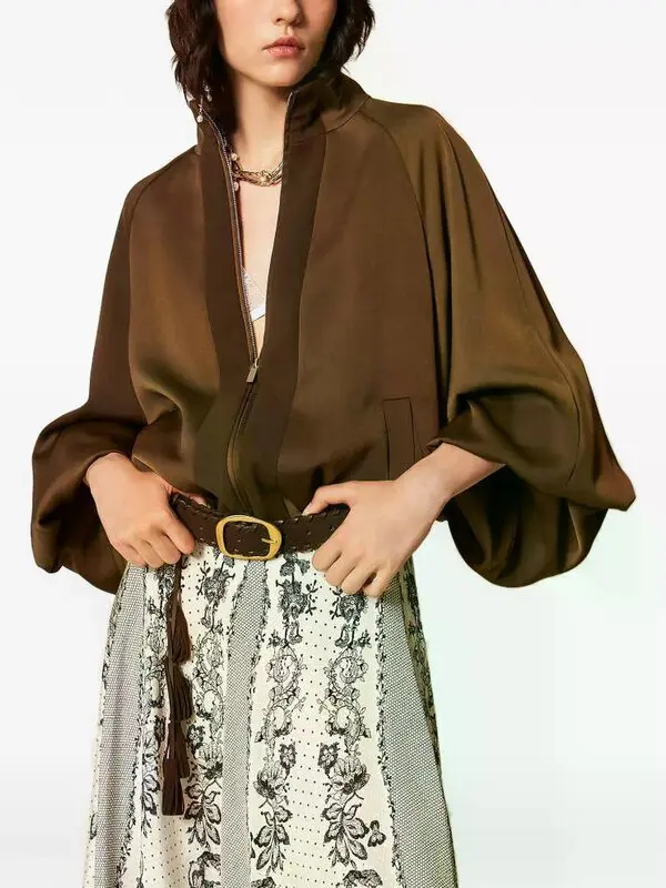 TWINSET Zip-up Balloon-sleeve Bomber Jacket With Satin Finish - Brown
