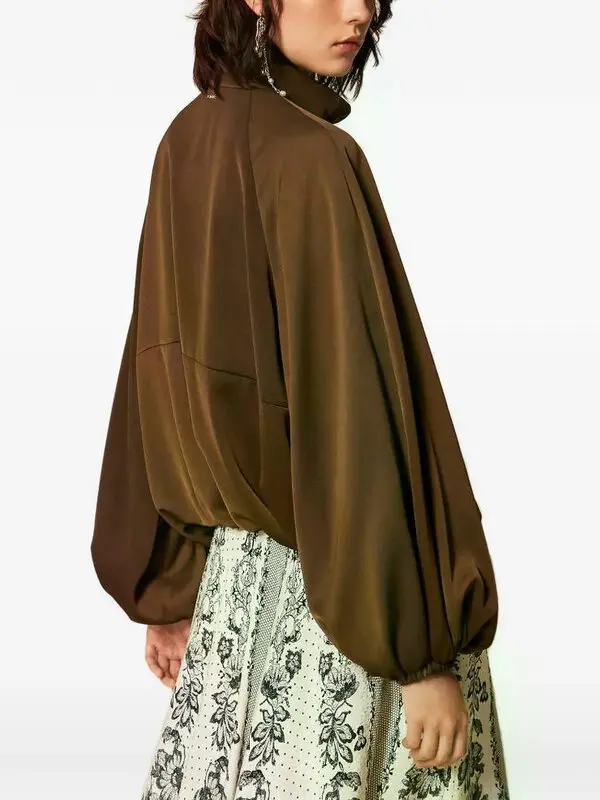 TWINSET Zip-up Balloon-sleeve Bomber Jacket With Satin Finish - Brown