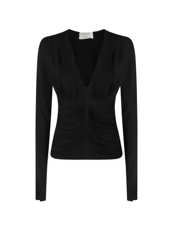 Sportmax Ruched V-neck Top - Black
