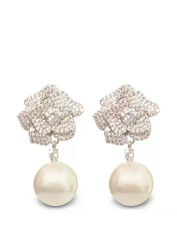SELF-PORTRAIT Mini Crystal-embellished Flower-drop Earrings - Silver
