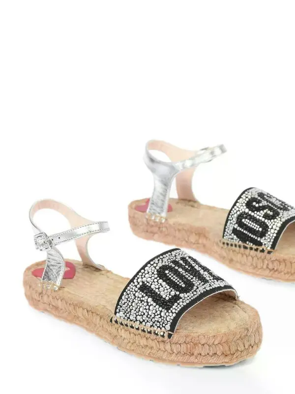 Moschino Rhinestone Logo Espadrille Sandals