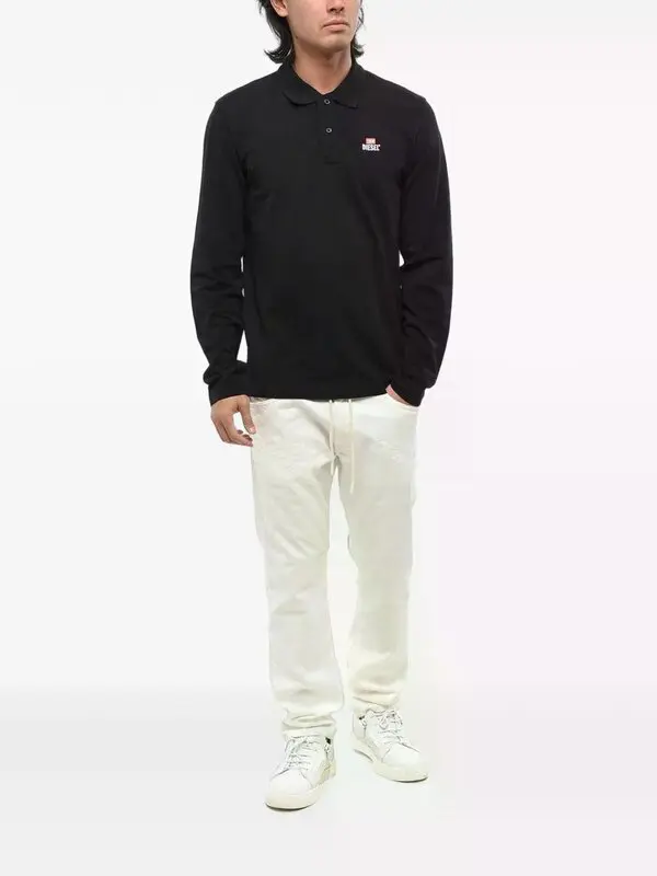 DIESEL® Logo-print Long-sleeve Polo Shirt - Black