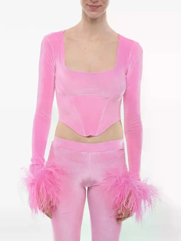 ADRIANA HOT COUTURE Square Neck Long Sleeve Top - Pink