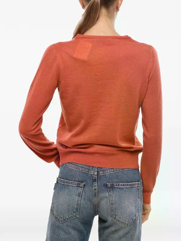 Malo Crew Neck Long Sleeve Fine Knit Sweater - Orange