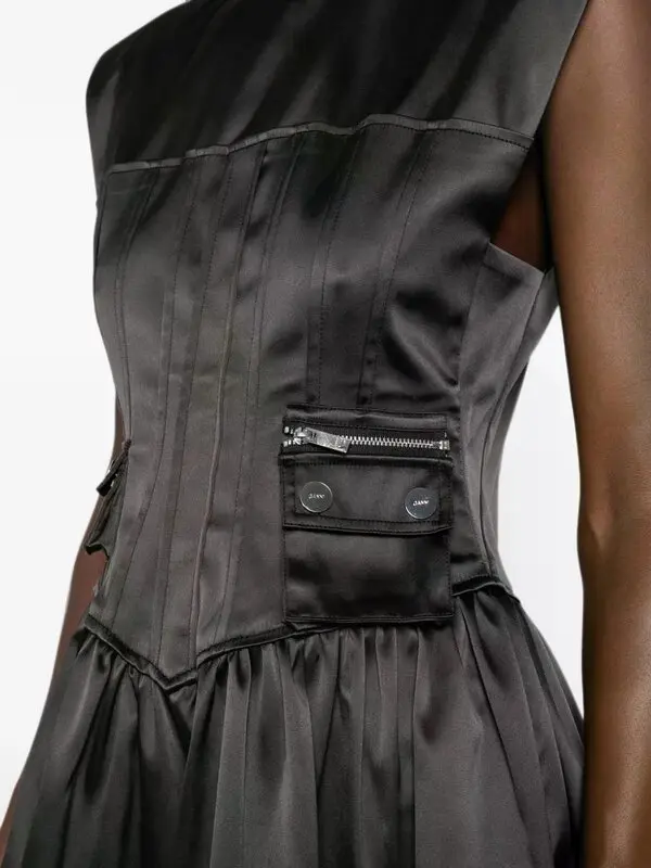 GANNI Corset-style Mini Dress With Cargo Pockets - Black