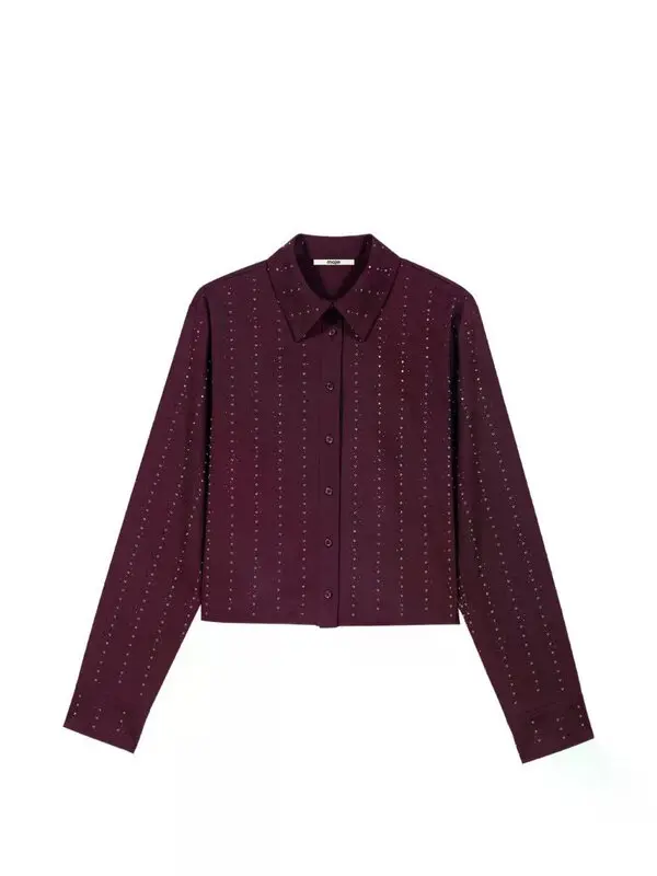 Maje Cropped Rhinestone Cotton Shirt - Red