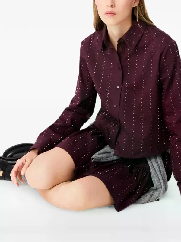 Maje Cropped Rhinestone Striped Cotton Shirt