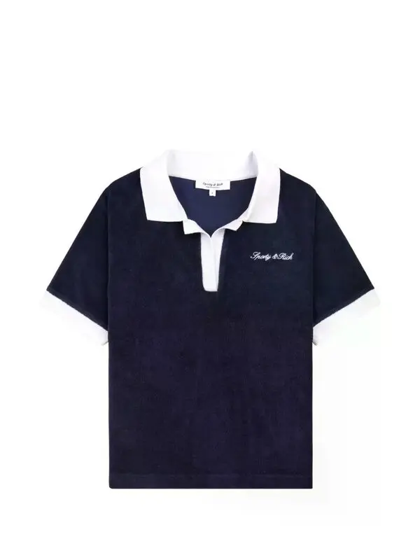 SPORTY & RICH Logo-embroidered Terry Polo Shirt - Blue