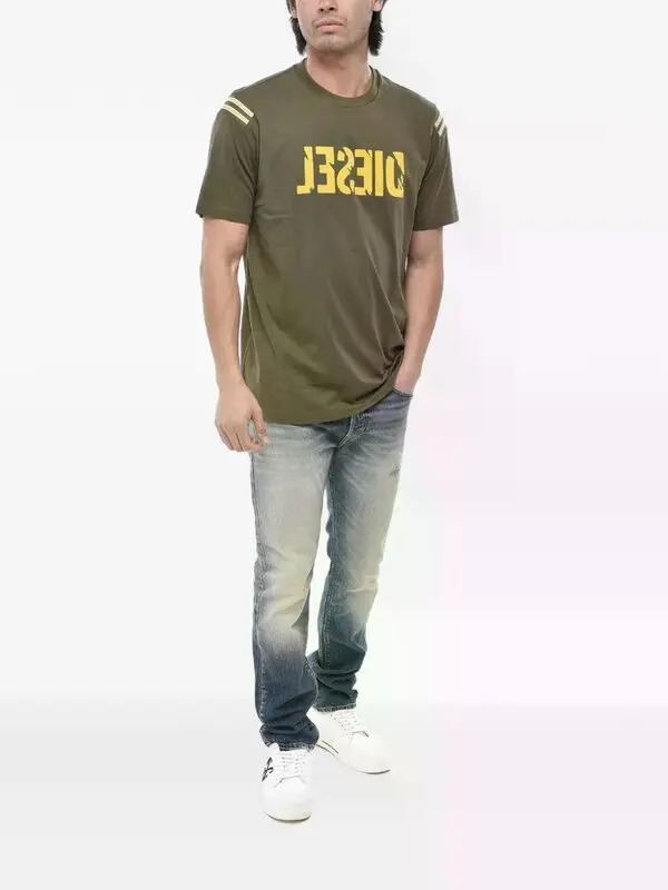 DIESEL® T-just-rib Logo-print Striped-shoulder T-shirt - Green
