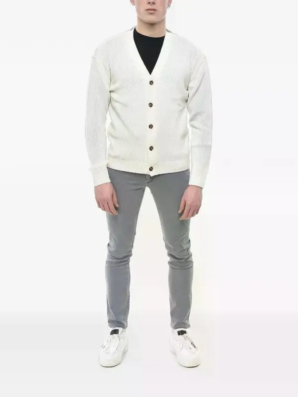 PAOLO PECORA V-neck Cardigan With White Elbow Patches