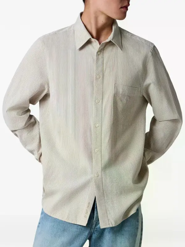 Paul Smith Regular-fit Taupe Textured-stripe Shirt