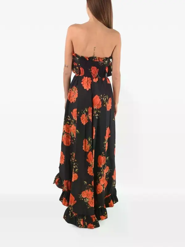 Philipp Plein Floral Print Ruffled Strapless Maxi Dress