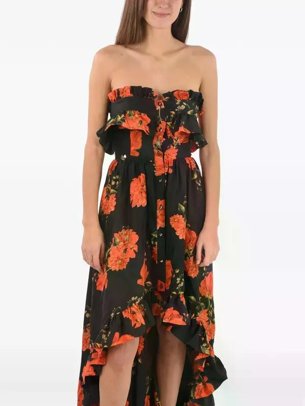 Philipp Plein Floral Print Ruffled Strapless Maxi Dress
