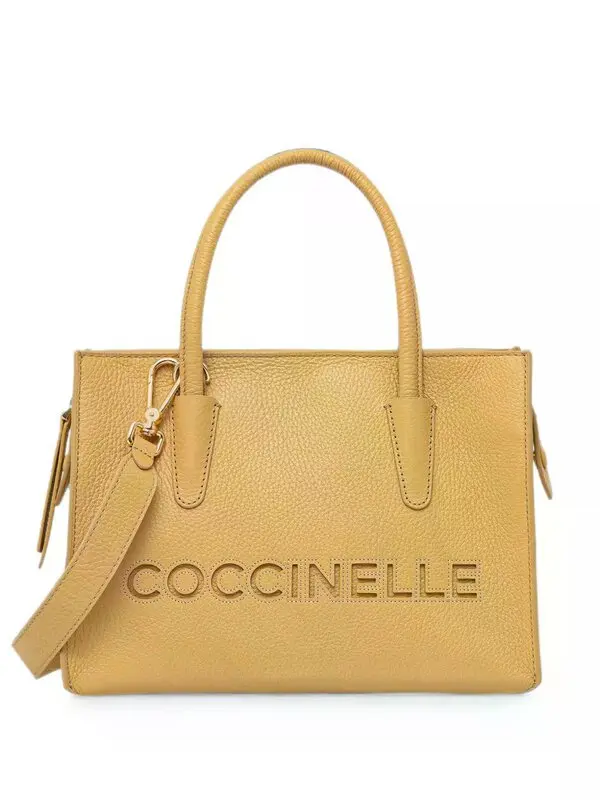 COCCINELLE Logo-debossed Pebbled Tote Bag - Yellow