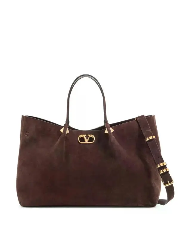 Valentino Garavani Large Shopping Bag In Soft Suede - Brown