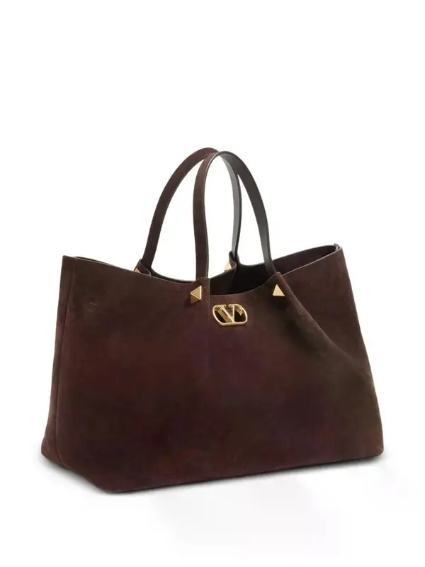 Valentino Garavani Large Shopping Bag In Soft Suede - Brown