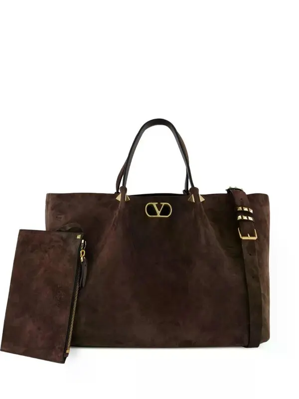 Valentino Garavani Large Shopping Bag In Soft Suede - Brown