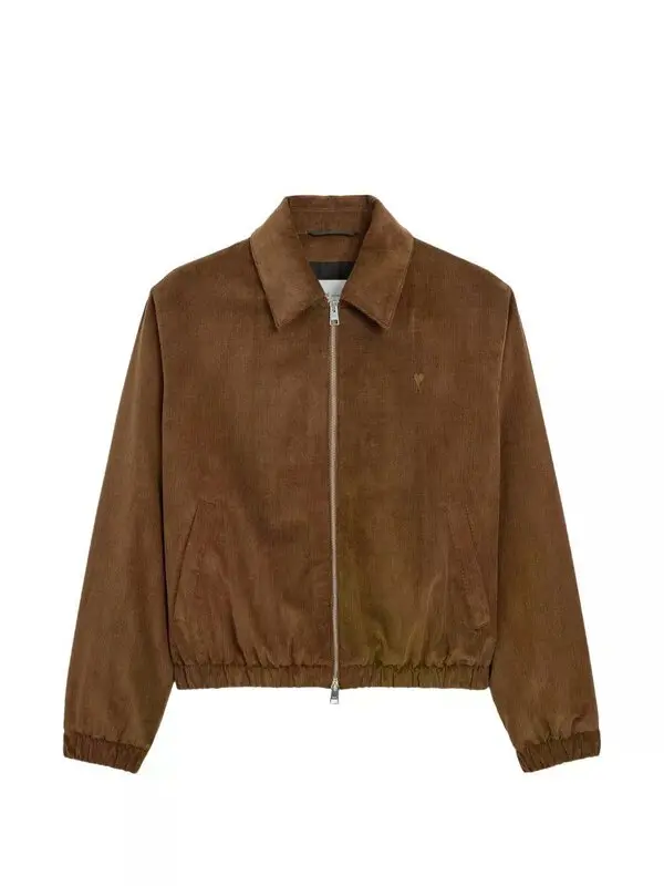 AMI Paris Corduroy Cotton Padded Jacket With De Coeur Embroidery