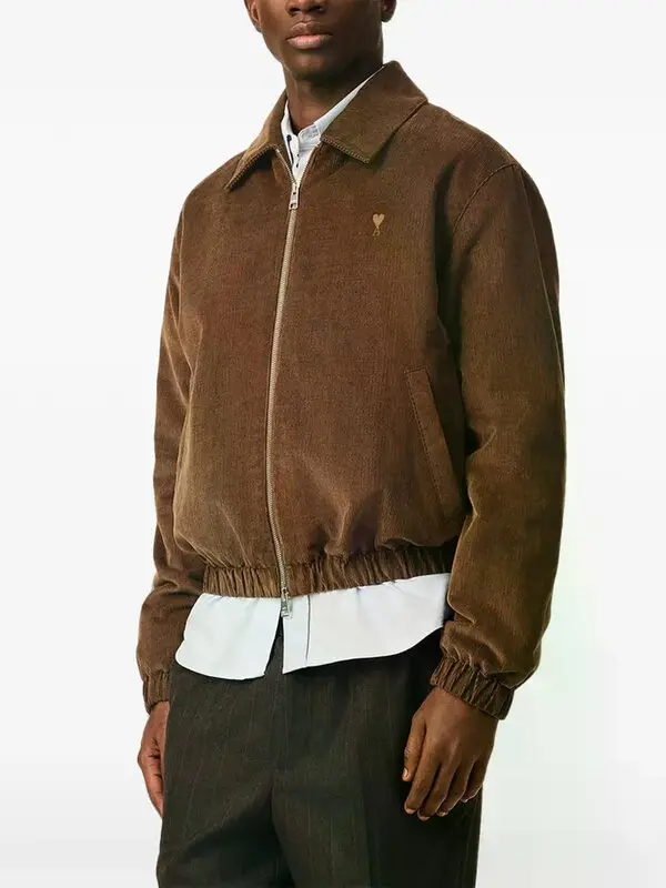 AMI Paris Corduroy Cotton Padded Jacket With De Coeur Embroidery