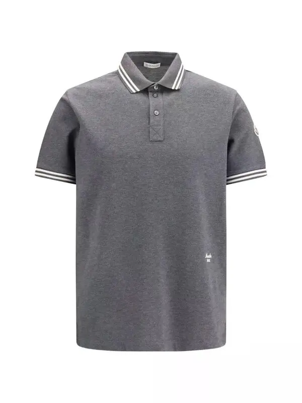 Moncler Stripe-trim Logo-patch Polo Shirt - Grey