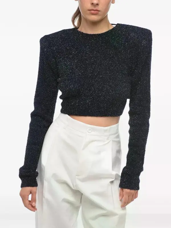 ROTATE BY BIRGER CHRISTENSEN Padded-shoulder Lurex Cropped Sweater - Black
