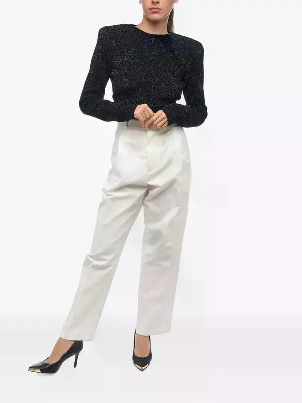 ROTATE BY BIRGER CHRISTENSEN Padded Shoulder Lurex Cropped Sweater