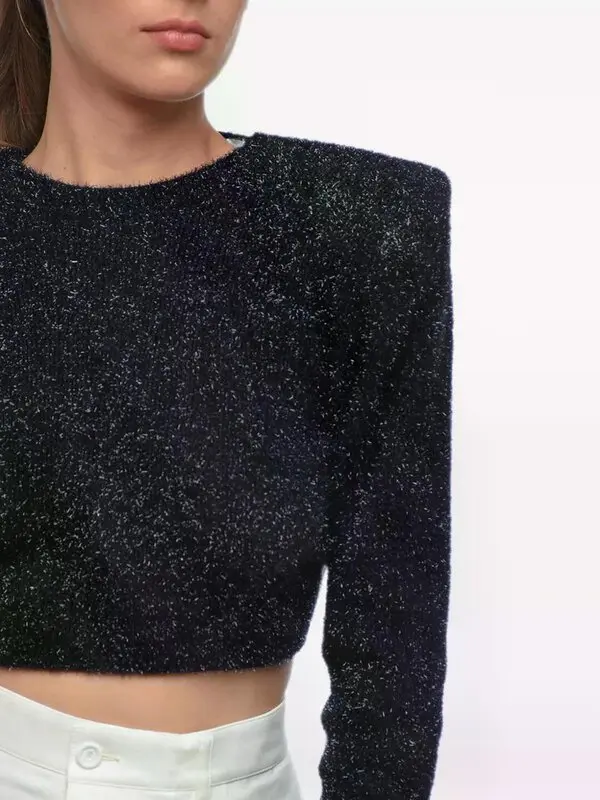 ROTATE BY BIRGER CHRISTENSEN Padded Shoulder Lurex Cropped Sweater