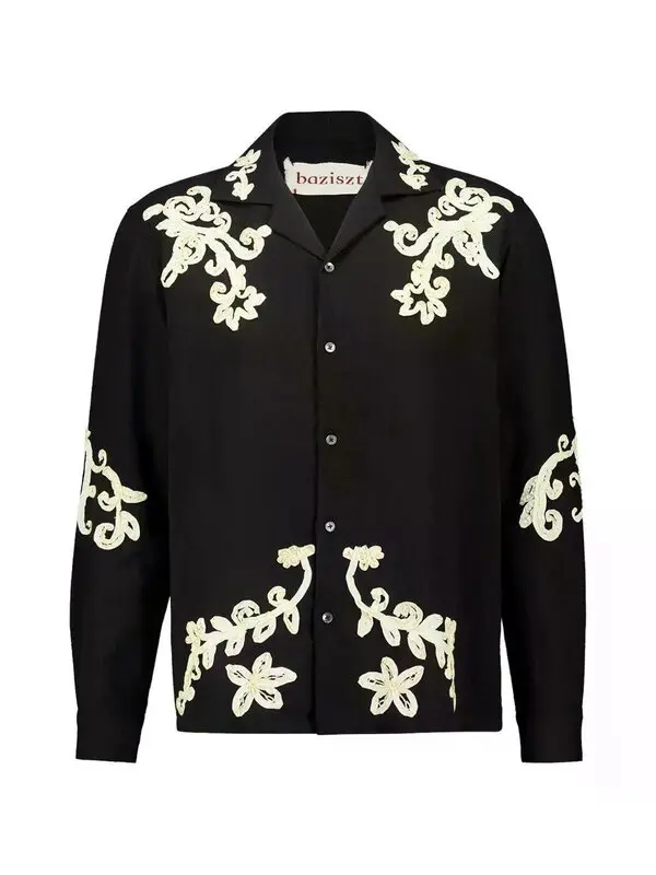 BAZISZT Taja Floral-embroidered Shirt - Black