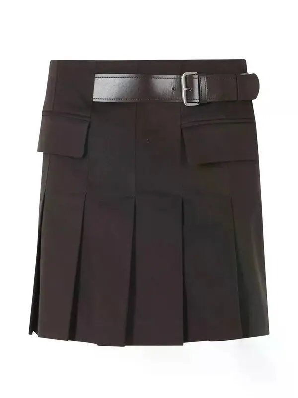 SEMICOUTURE Doris Belted Pleated Mini Skirt - Brown