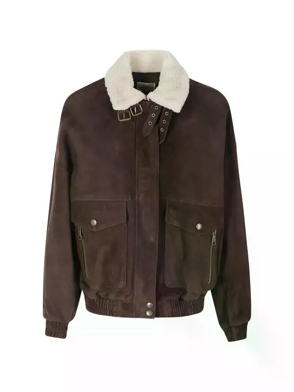 SEMICOUTURE Gloria Buckle-detail Shearling-collar Jacket - Brown