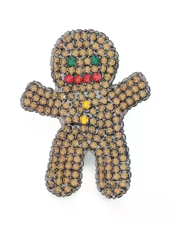 Lisa C Crystal-embellished Gingerbread-man Brooch - Silver