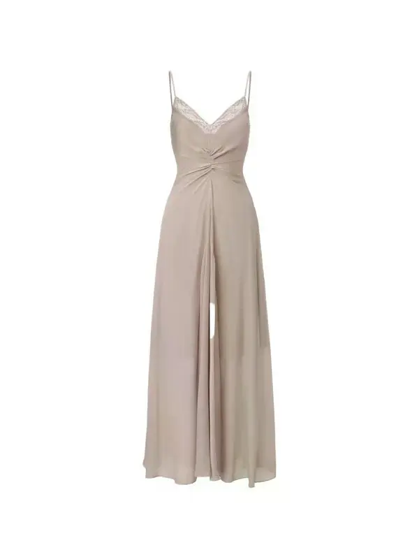 ELYWOOD Lace-trim Gathered-waist Flared Maxi Dress - Pink