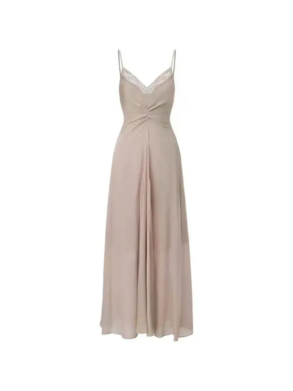 ELYWOOD Lace-trim Gathered-waist Flared Maxi Dress - Pink