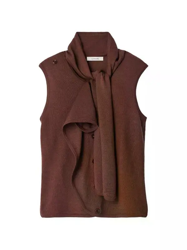 LEMAIRE Asymmetrical Cardigan In Merino Wool Blend - Brown