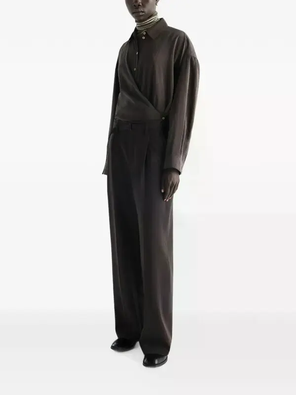 LEMAIRE Straight Collar Twisted Shirt In Dry Silk - Brown
